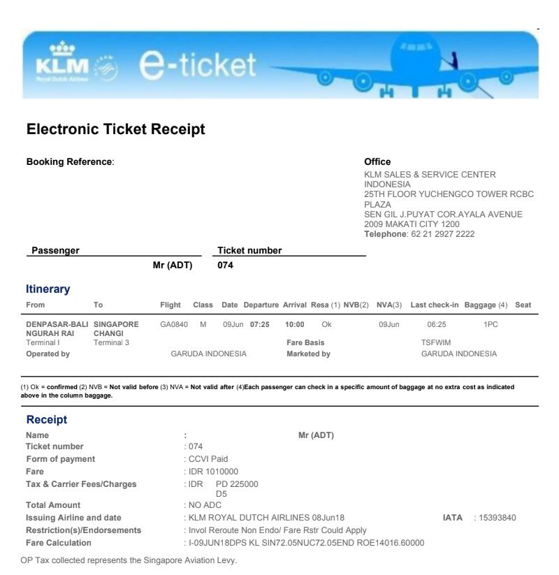 Review Of KLM Flight From Denpasar To Singapore In Economy